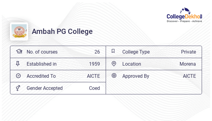 Ambah PG College Admission 2024 - Dates, Form, Online Process, Fees