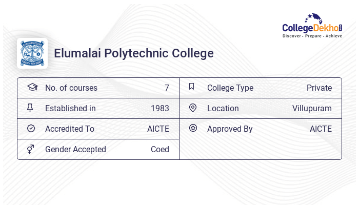 Elumalai Polytechnic College - Admission 2024, Fees, Courses, Placement, Ranking