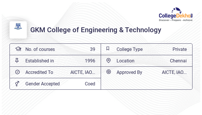 GKM College of Engineering & Technology - Admission 2024, Fees, Courses, Placement, Ranking
