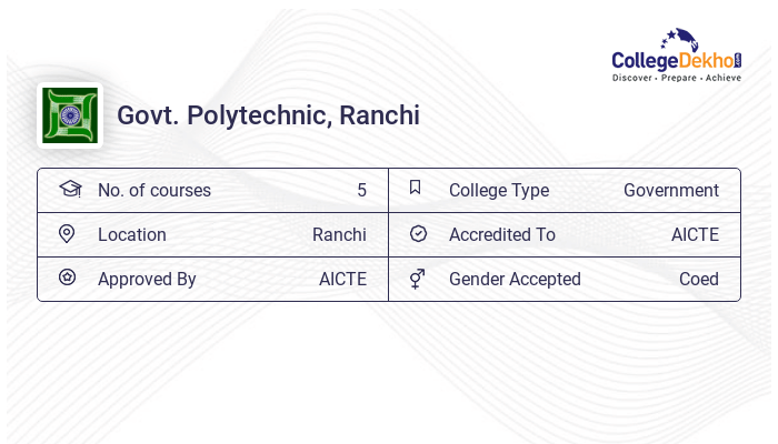 Govt. Polytechnic (GP), Ranchi - Admission 2024, Fees, Courses, Placement, Ranking