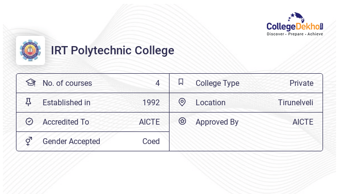 IRT Polytechnic College Admission 2024 - Dates, Form, Online Process, Fees