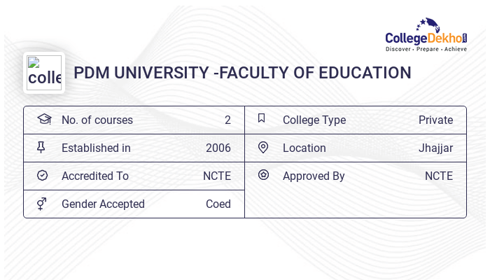 PDM UNIVERSITY -FACULTY OF EDUCATION Fees Structure & Courses List 2024-25