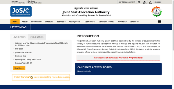 JoSAA Counselling Registration 2024 LIVE: Application Form link ...