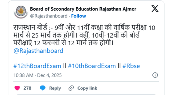 RBSE Board Exam Date 2026 Released: Class 9, 10, 11, and 12 exam ...