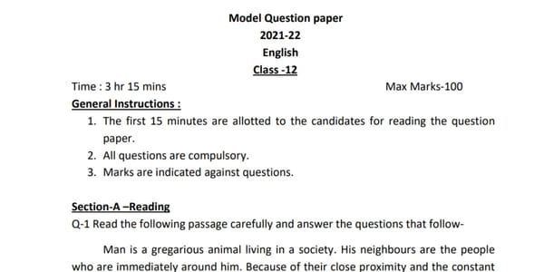 UP Board 12th English Sample Question Paper 2023: PDF Download ...