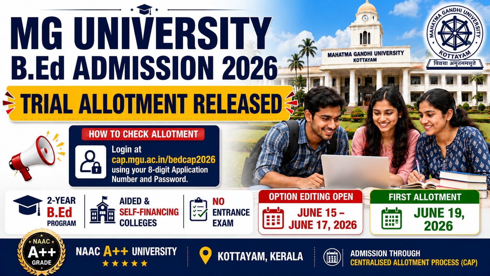 MG University B.Ed Admission 2026: Trial Allotment Published